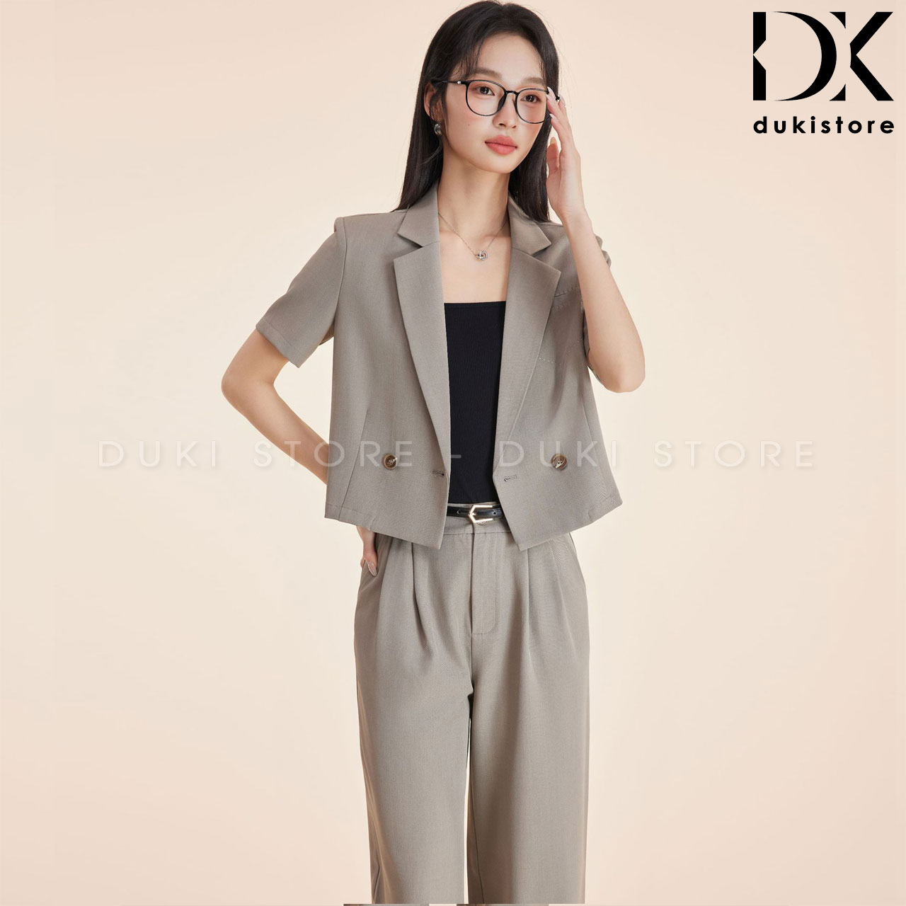 Bộ áo blazer nữ màu nâu ngắn tay cực xinh BLU0141 | DuKi Store