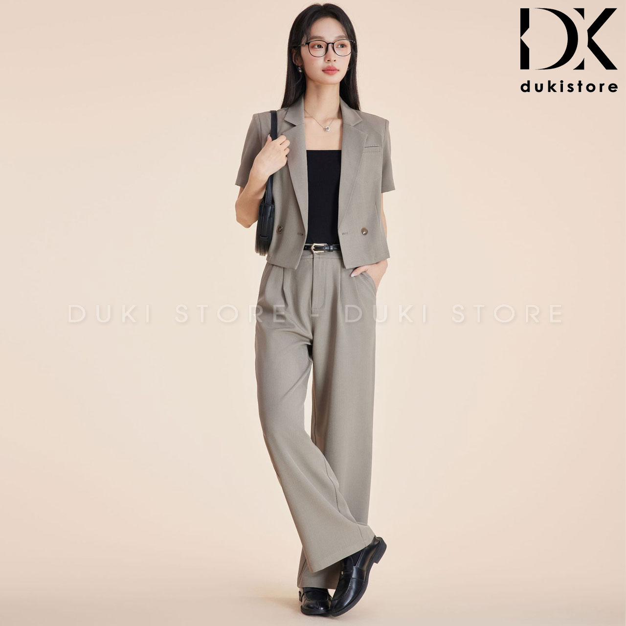 Bộ áo blazer nữ màu nâu ngắn tay cực xinh BLU0141 | DuKi Store